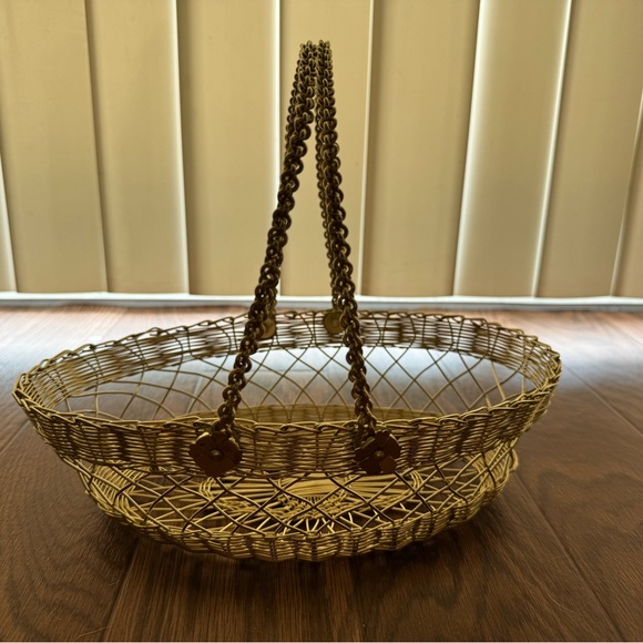 Vintage | Accents | Vintage Gold Woven Basket With Floral And Chain ...